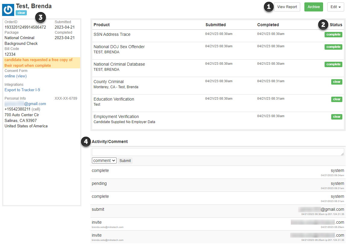 Viewing a Background Check Report