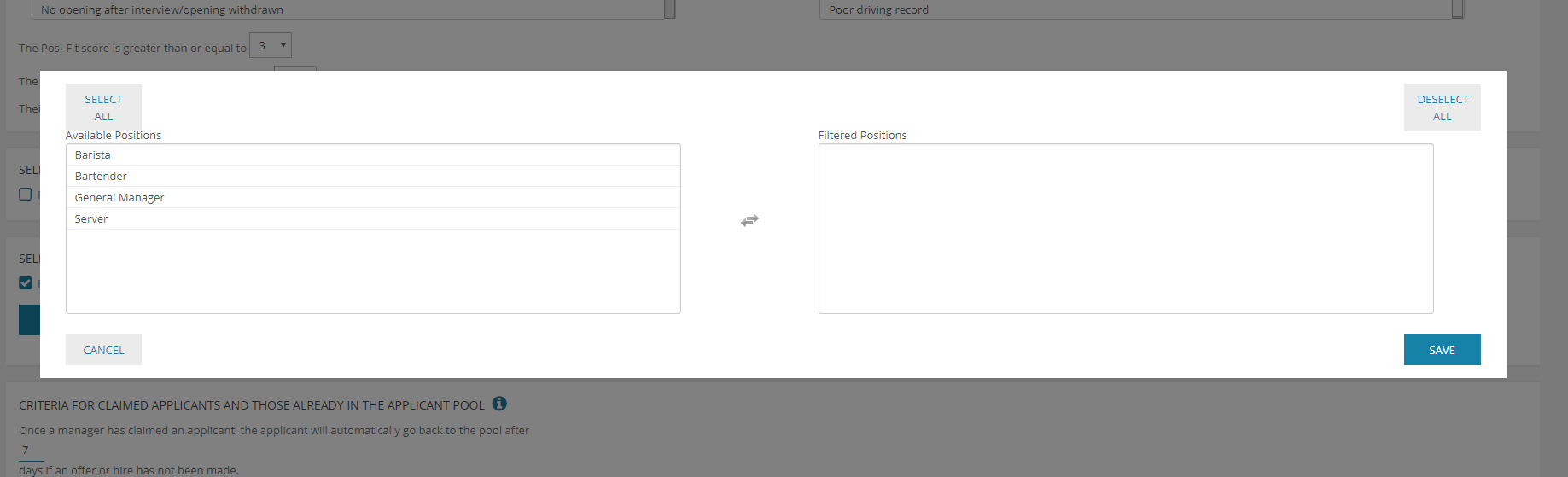 Setting up the Applicant Pool