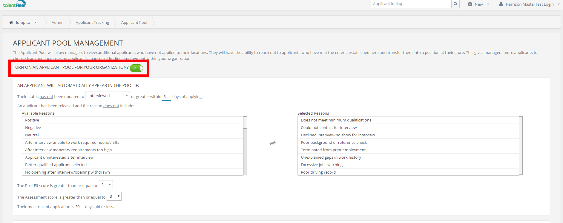 xSetting up the Applicant Pool