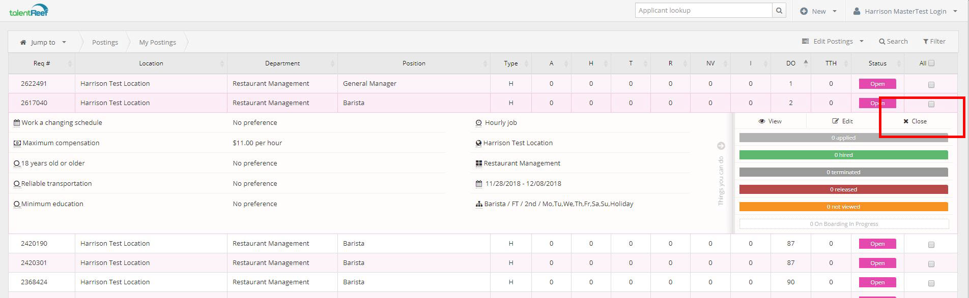 Closing a Job Posting