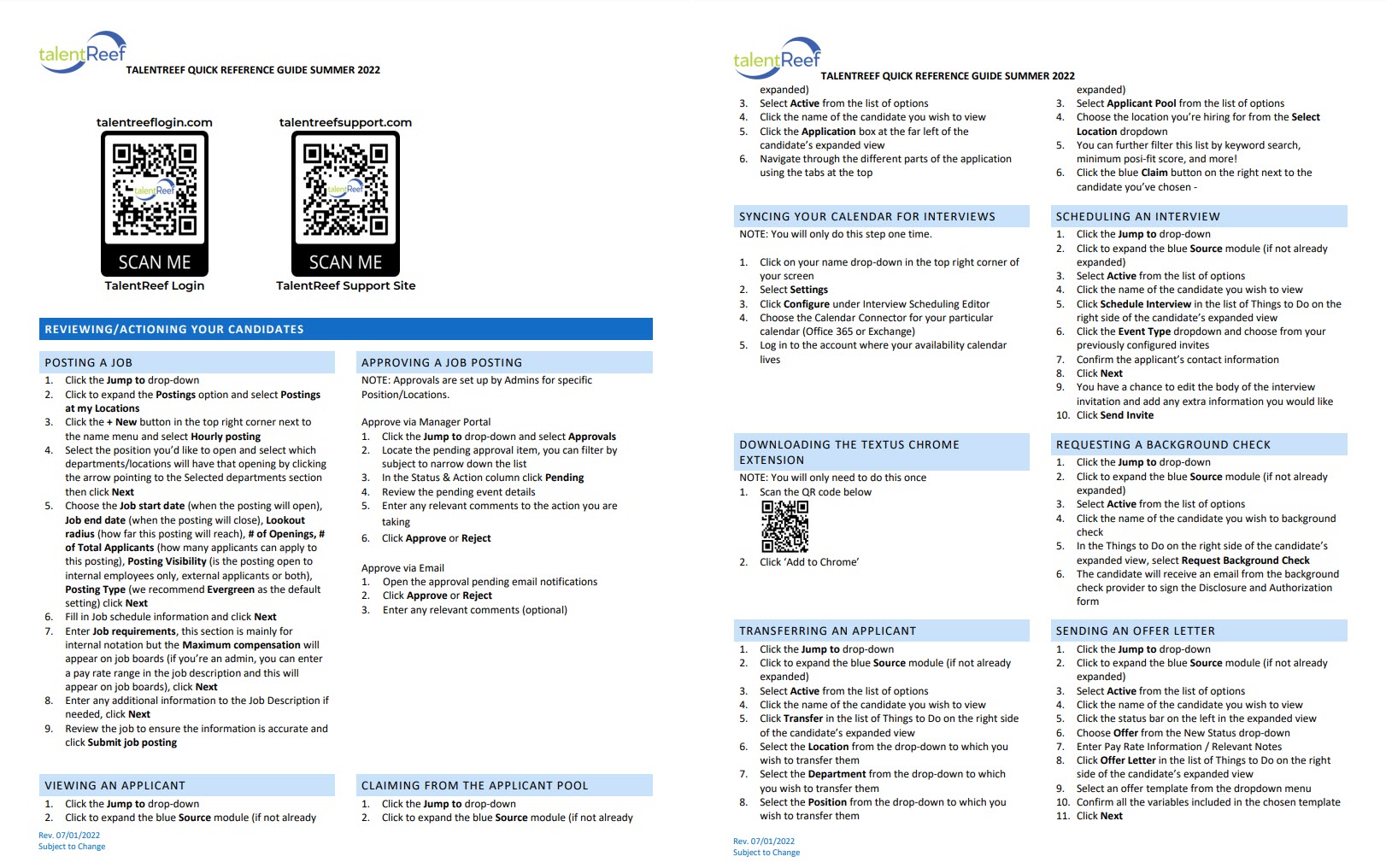 TalentReef Quick Reference Guide